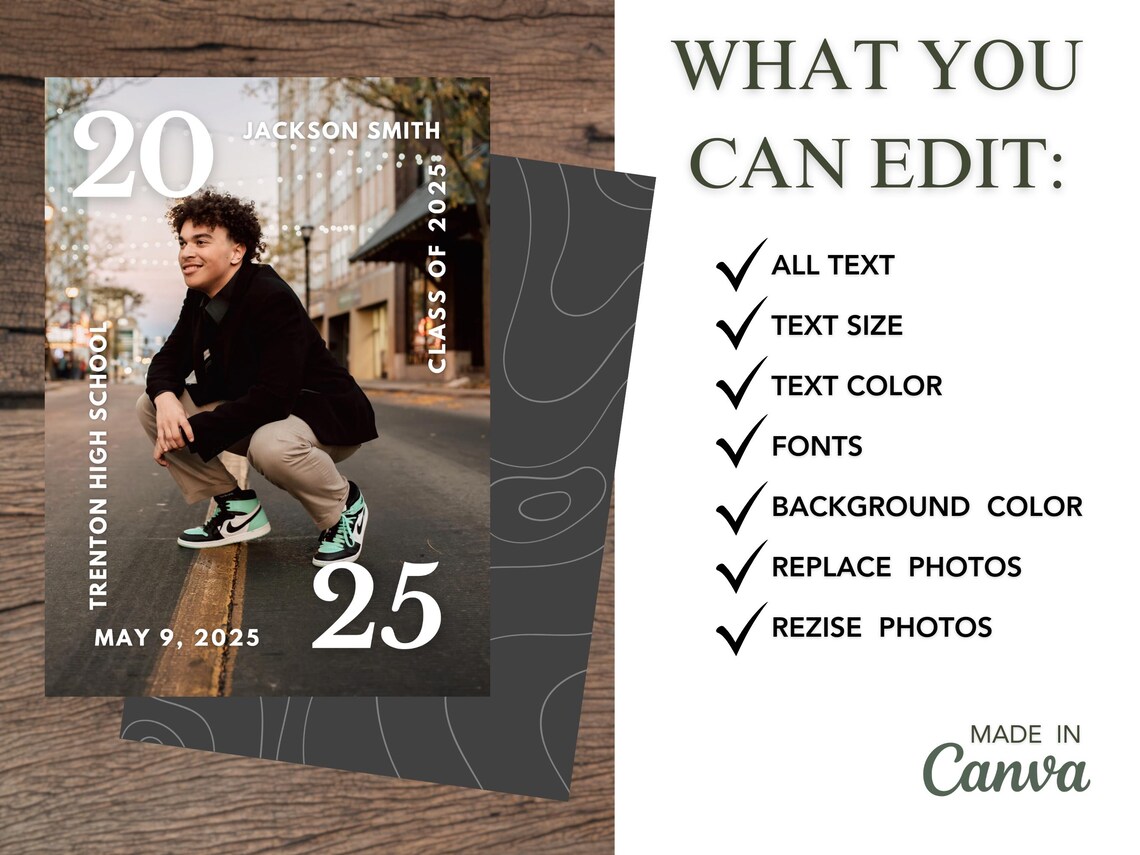 Canva Graduation Card With Photo Template Printable Grad Invitations ...