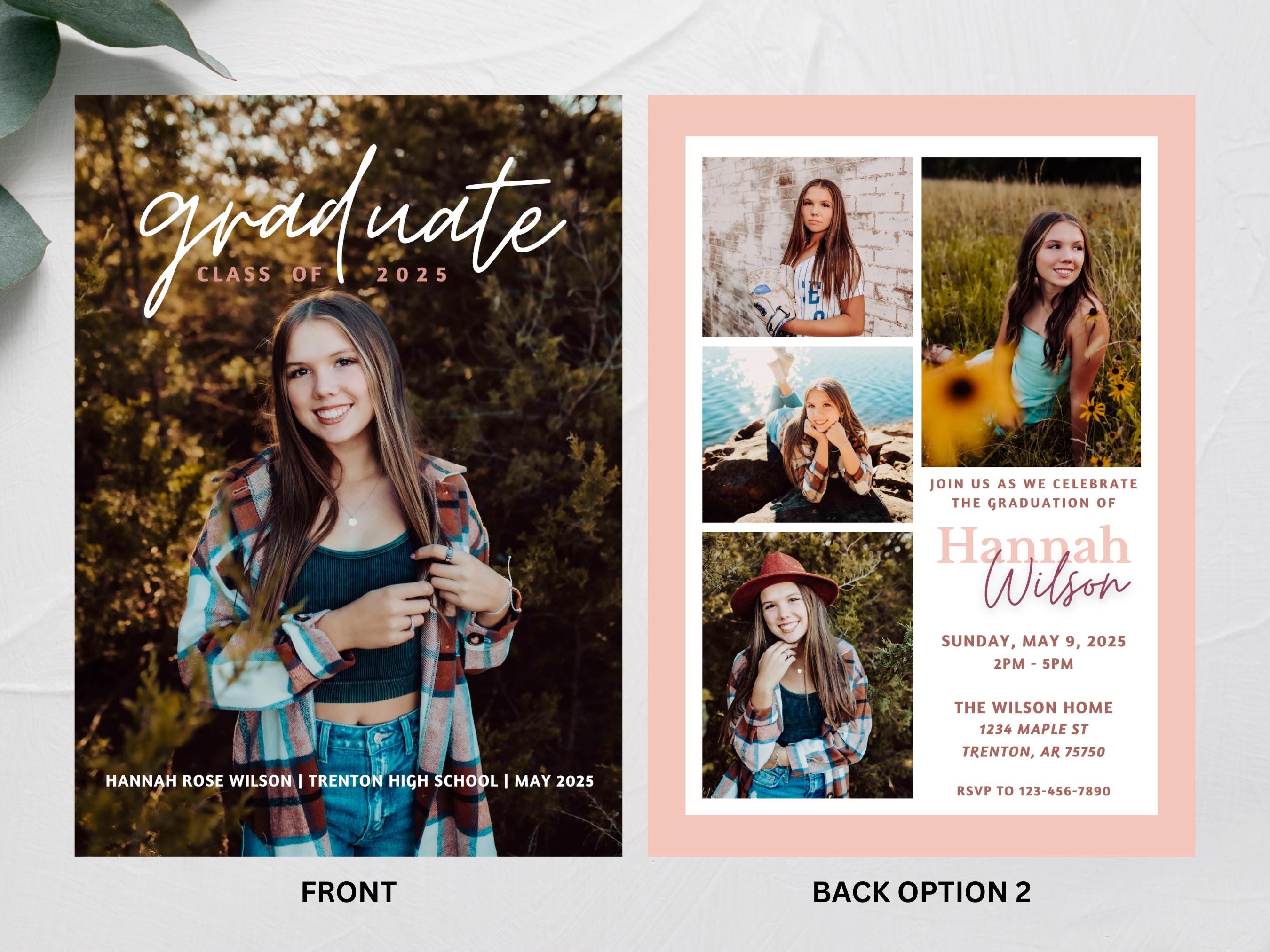 Canva Graduation Card With Photo Template Printable Grad Invitations ...