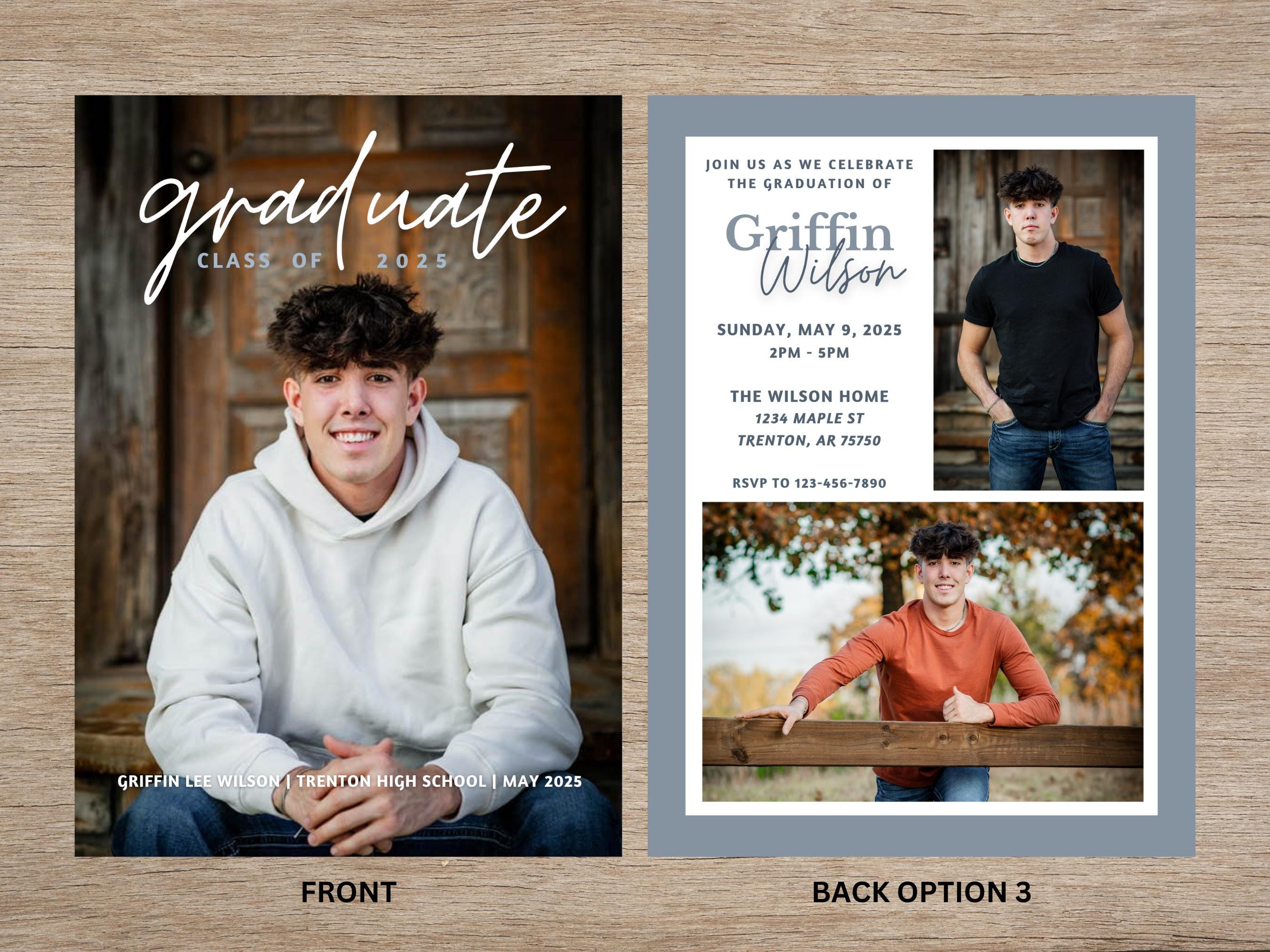 Canva Graduation Card With Photo Template Printable Grad Invitations ...