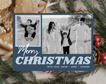 Canva Christmas Card With Photo Template Printable Holiday - Etsy
