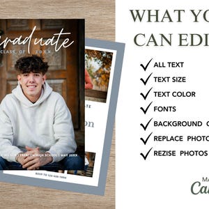Canva Graduation Card With Photo Template Printable Grad Invitations ...