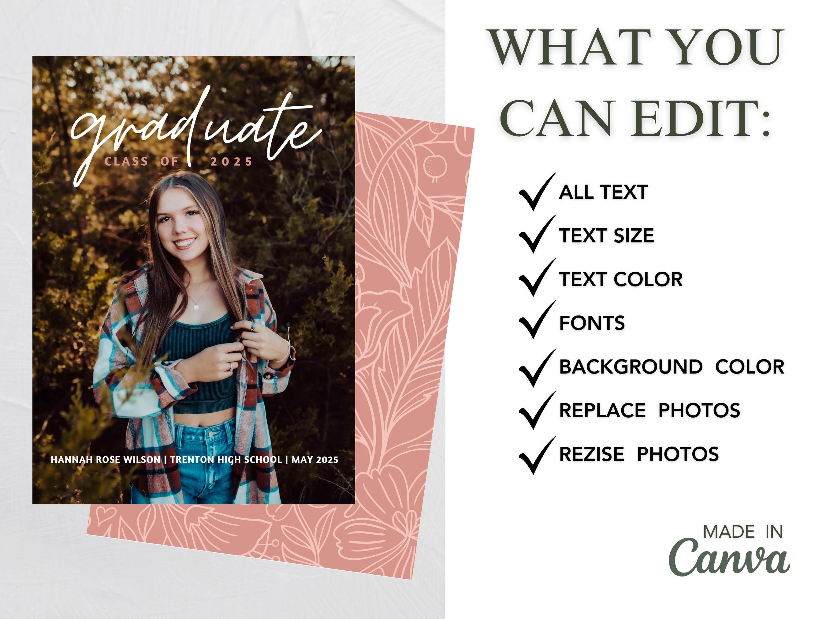 Canva Graduation Card With Photo Template Printable Grad Invitations ...