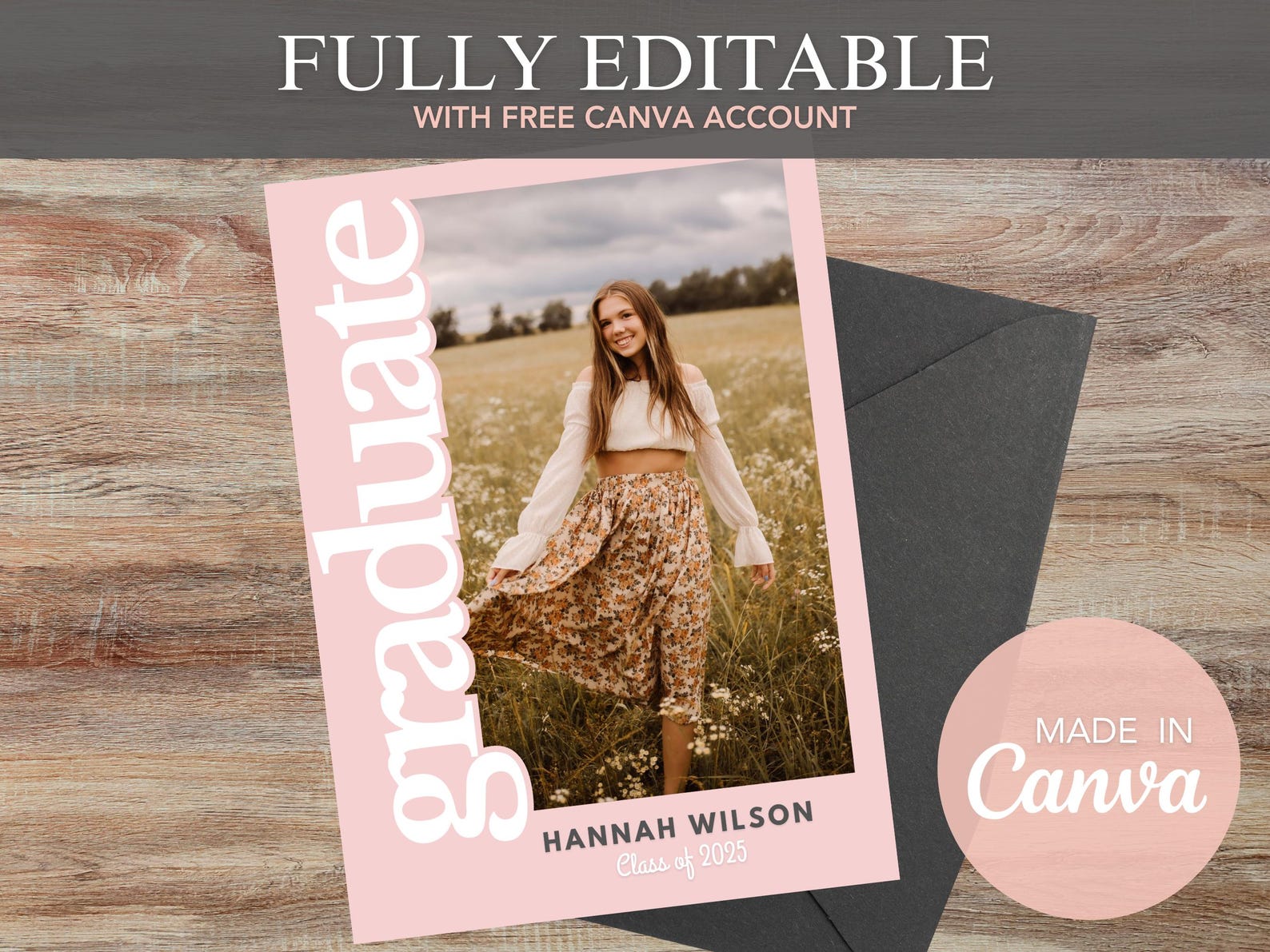 Canva Graduation Card With Photo Template Printable Grad Invitations ...