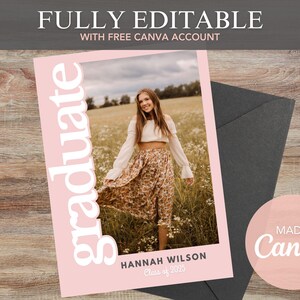 Canva Graduation Card With Photo Template Printable Grad Invitations ...