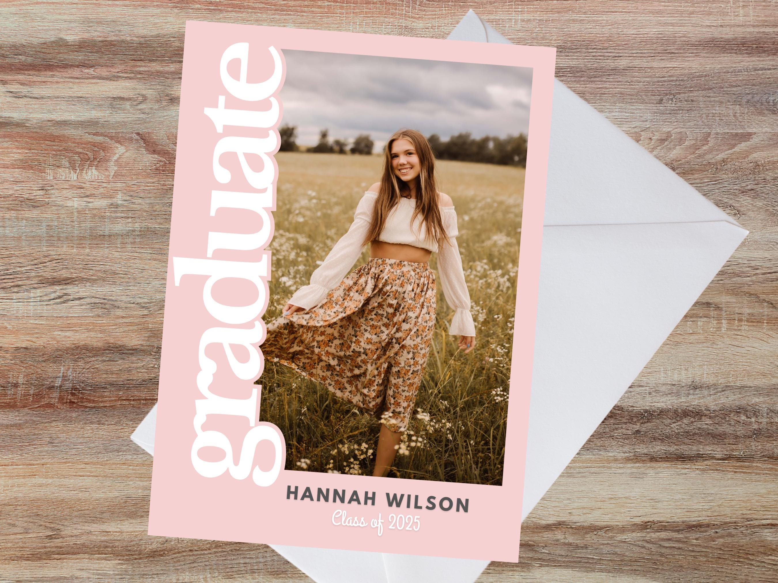 Canva Graduation Card With Photo Template Printable Grad Invitations ...