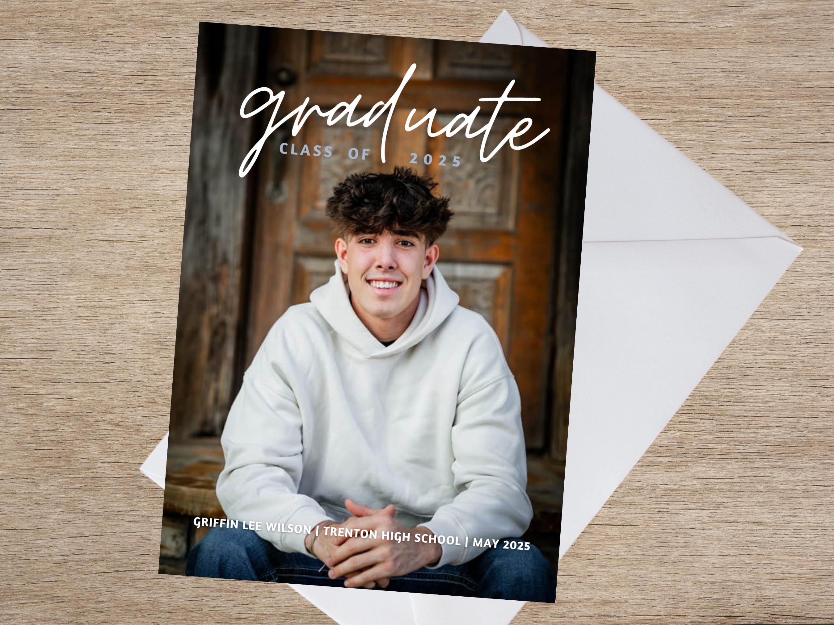 Canva Graduation Card With Photo Template Printable Grad Invitations ...
