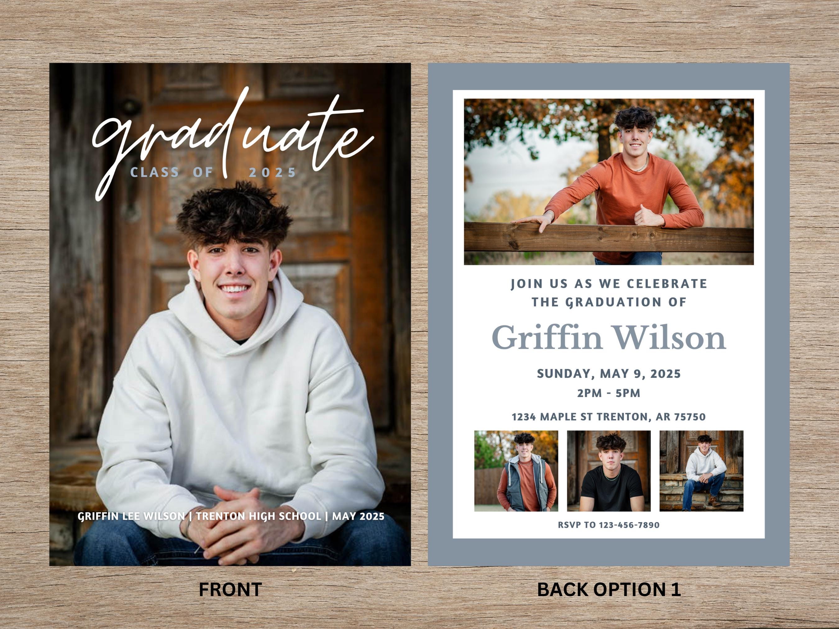 Canva Graduation Card With Photo Template Printable Grad Invitations ...