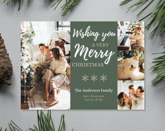 5x7 Christmas Holiday Card Template Simple, Green, & Floral Digital ...