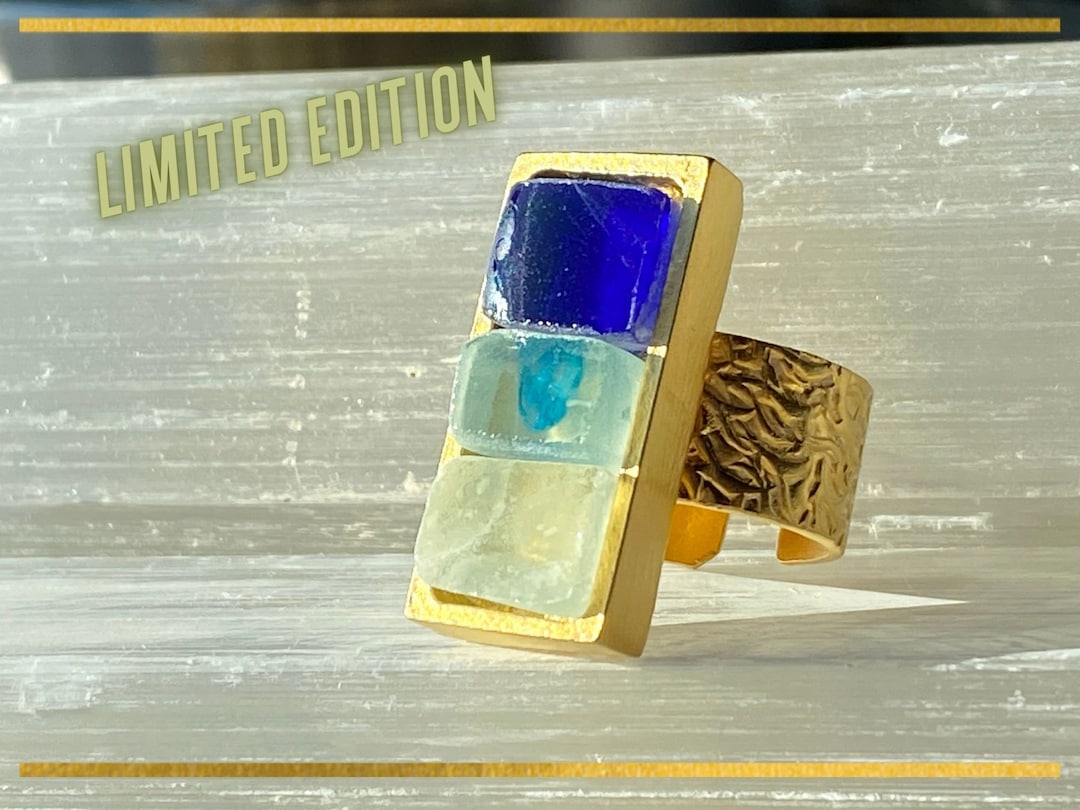 Artisan Handmade Recycled Wine Bottles Chunky Glass Ring, Sea Glass ...