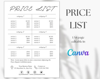 Price List Salon Template Canva, Small Business Price List, Pricing ...