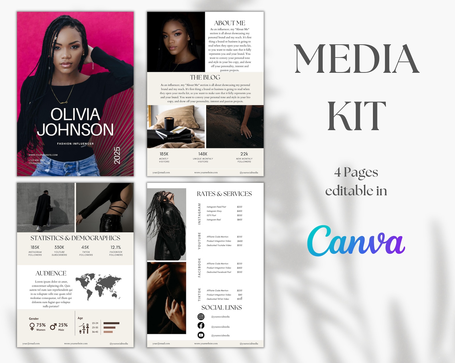 Social Media Kit Canva Template Instagram Media Kit Influencer Rate