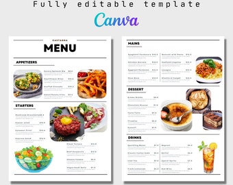 Classic Restaurant Menu Canva Template, Editable Restaurant Menu ...