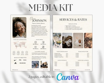2 Page Media Kit Canva Template Instagram Media Kit Influencer Rate Sheet Template Blogger Press ...