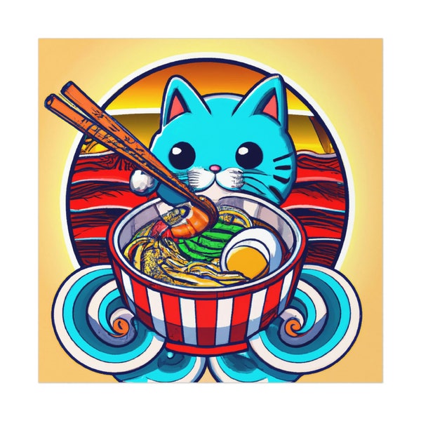Asian Noodle Cat Art - Etsy