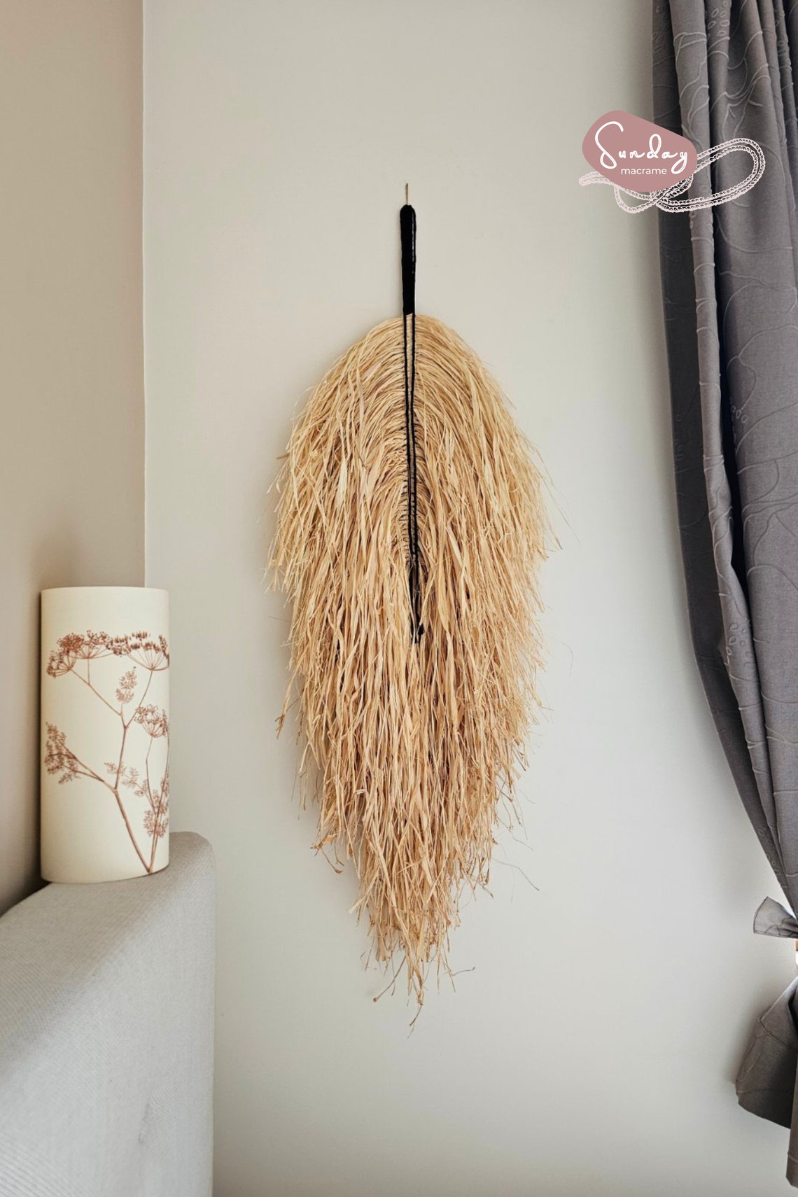 Extra Large Raffia Fringe Leaf Natural Boho Feather Wall Hanging, Warm ...