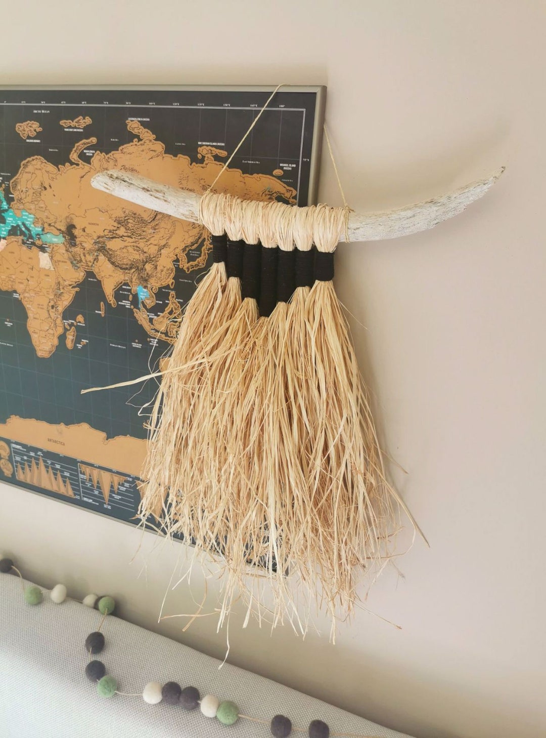 Natural Raffia Wall Decor / Boho Wall Hanging From Raffia & Macrame on ...