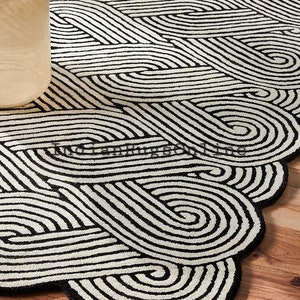 Hand-tufted Scallop Design Black & Pink Premium Quality Wool Area Rug ...