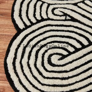 Hand-tufted Scallop Design Black & Pink Premium Quality Wool Area Rug ...