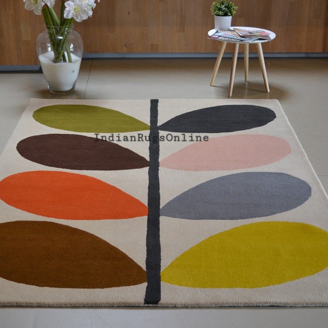 Modern Leaf Design Multi Stem Premium Quality Wool Rug. 100% Woolen ...