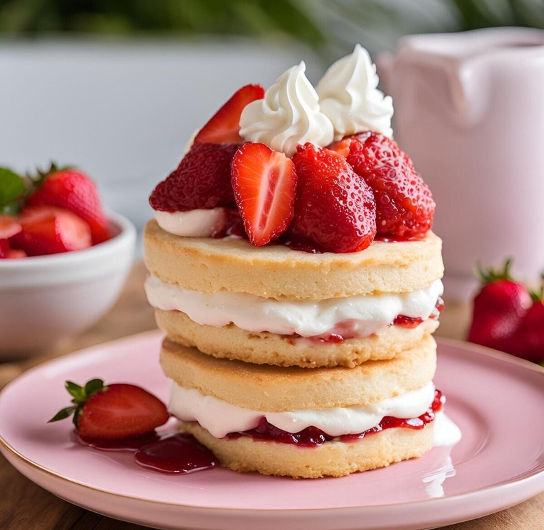 Double-stacked Strawberry Shortcake With Whipped Cream and Fresh ...