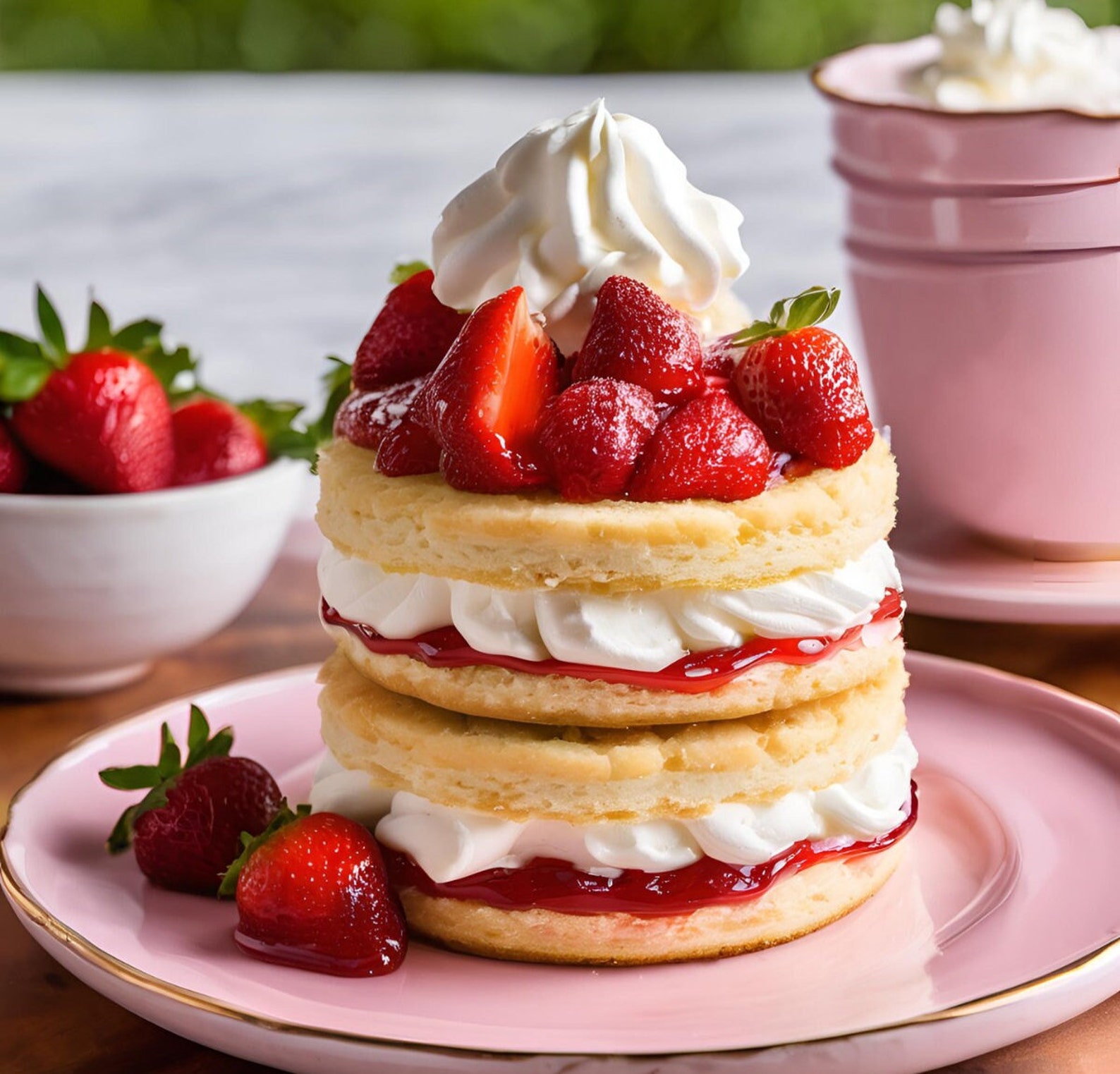 Double-stacked Strawberry Shortcake With Whipped Cream and Fresh ...