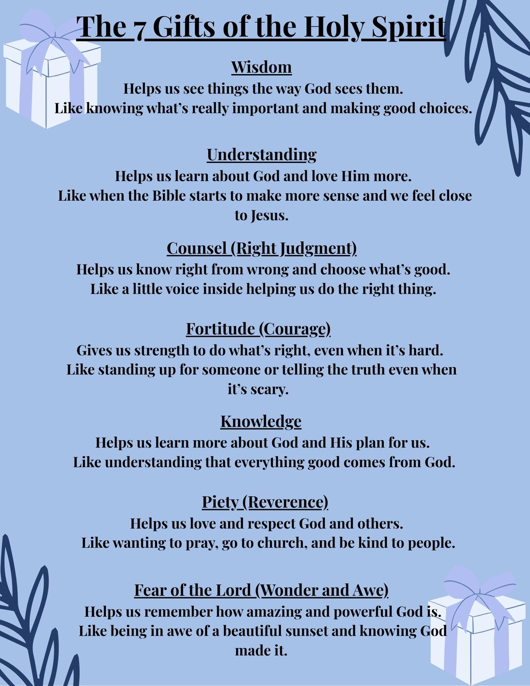 Kids Version 7 Gifts of Holy Spirit - Etsy UK