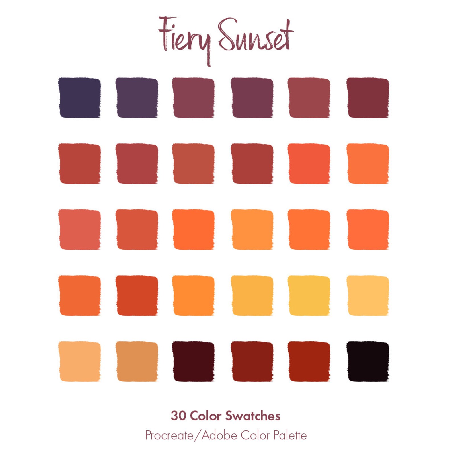 Fiery Sunset Color Palette Adobe Color Swatches Procreate - Etsy