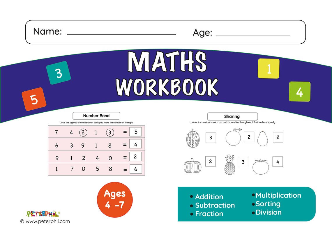 Maths Workbook Printable Activities: Learn to Count, Add, Subtract ...