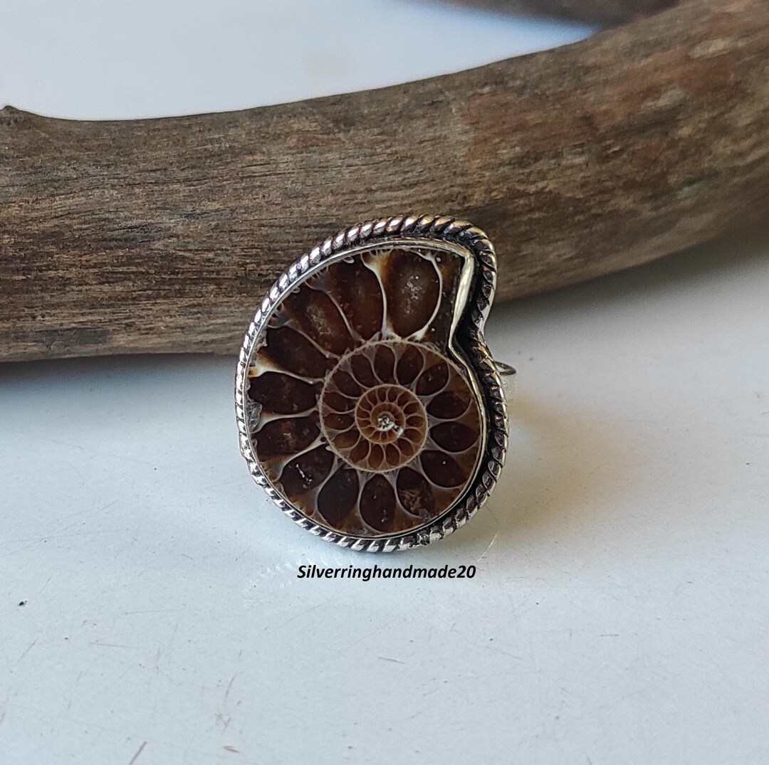 Ammonite Fossil Ring, 925 Sterling Silver, Handmade Ring, Gemstone Ring ...