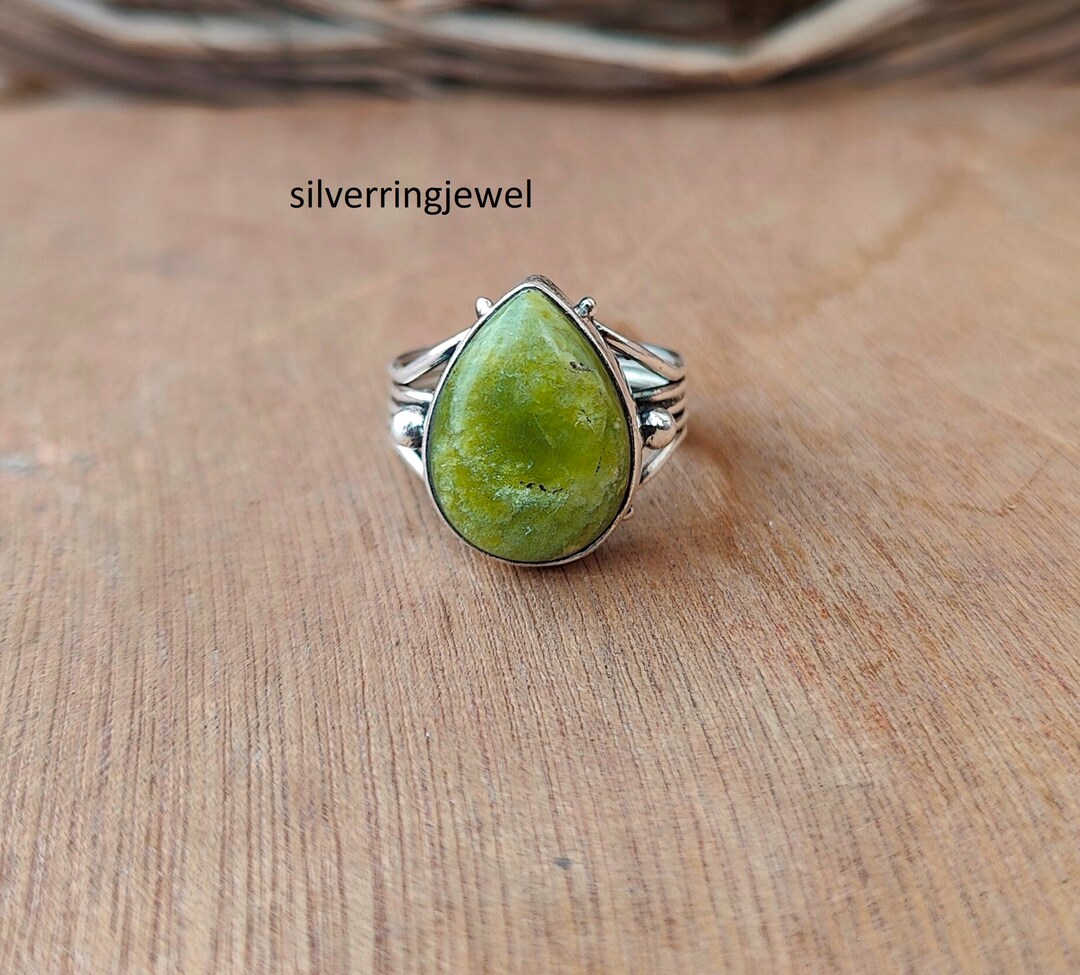 Lizardite Gemstone Ring: Pear Shape 925 Sterling Silver Band - Etsy