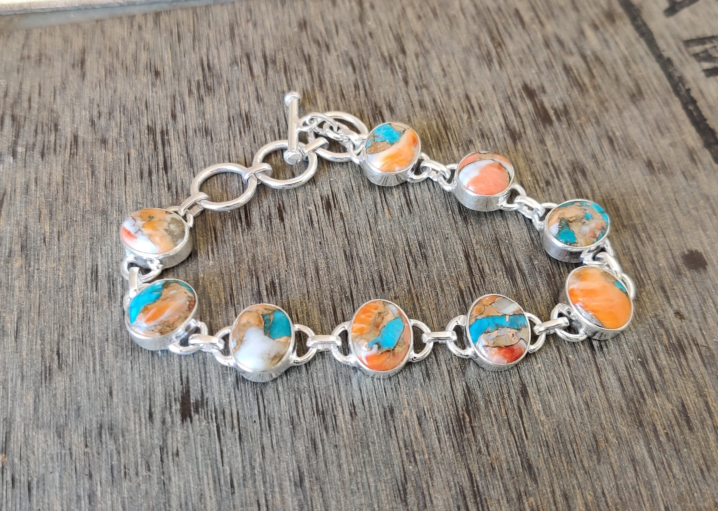 Oyster Copper Turquoise Bracelet: Oval Gemstone, 925 Sterling Silver - Etsy