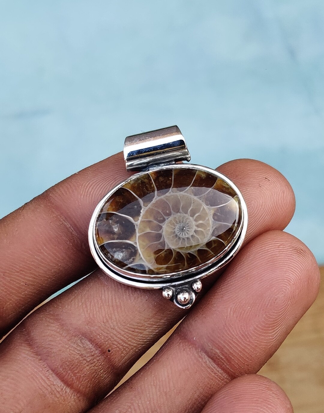 Natural Ammonite Pendant, 925 Sterling Silver, Gemstone Pendant ...