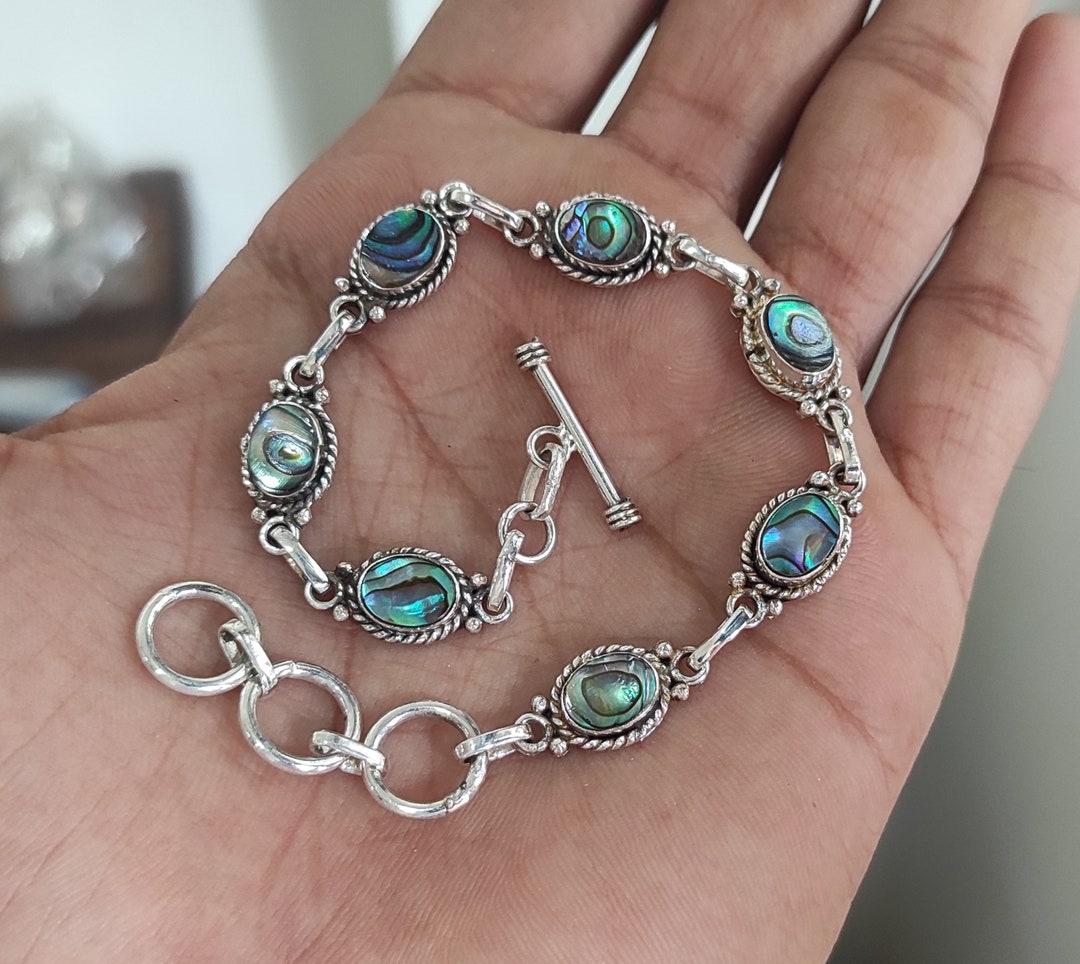 Abalone Shell Bracelet: Handmade 925 Sterling Silver Adjustable ...