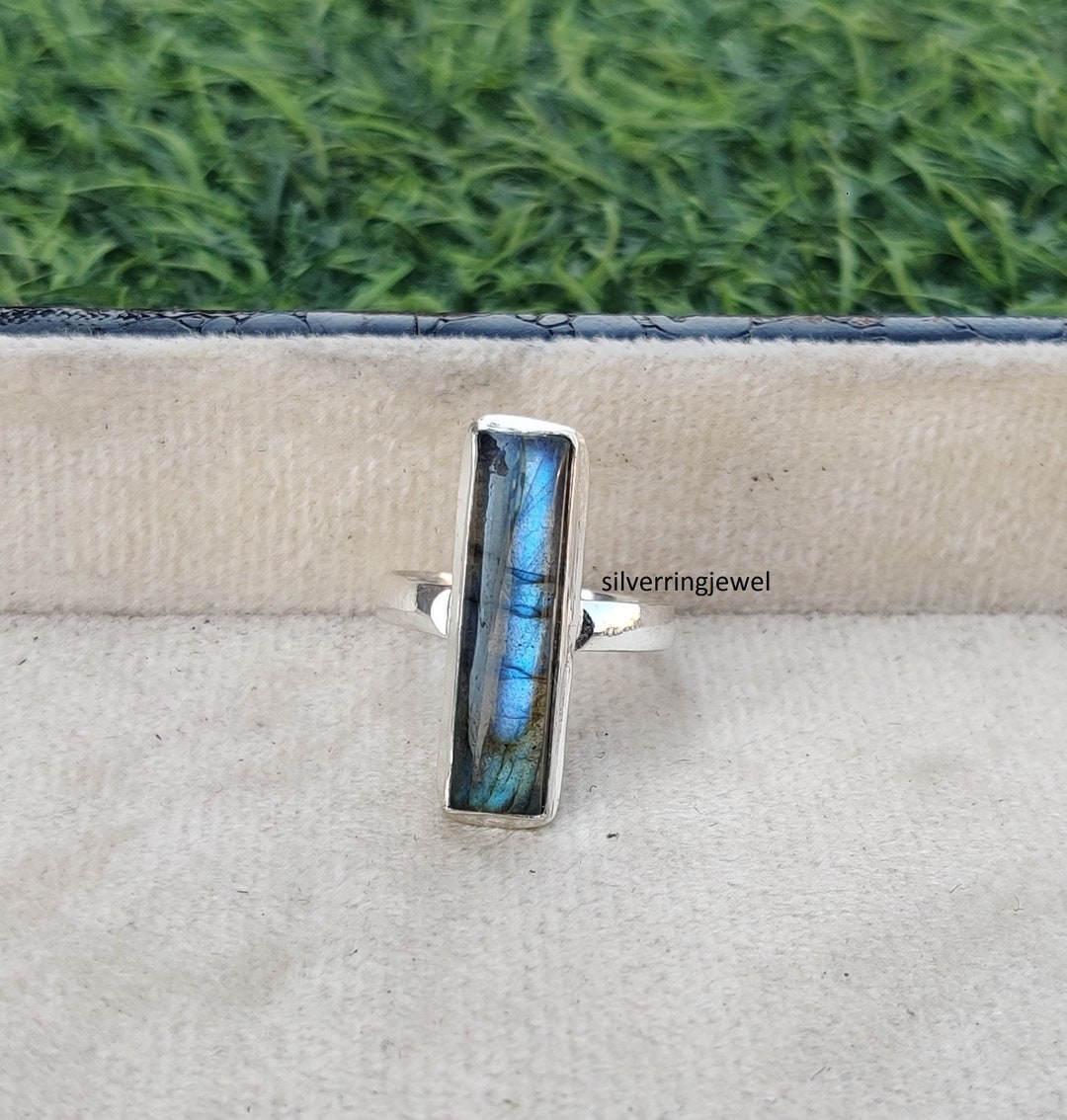 925 Sterling Silver Labradorite Ring: Rectangle Band Style - Etsy