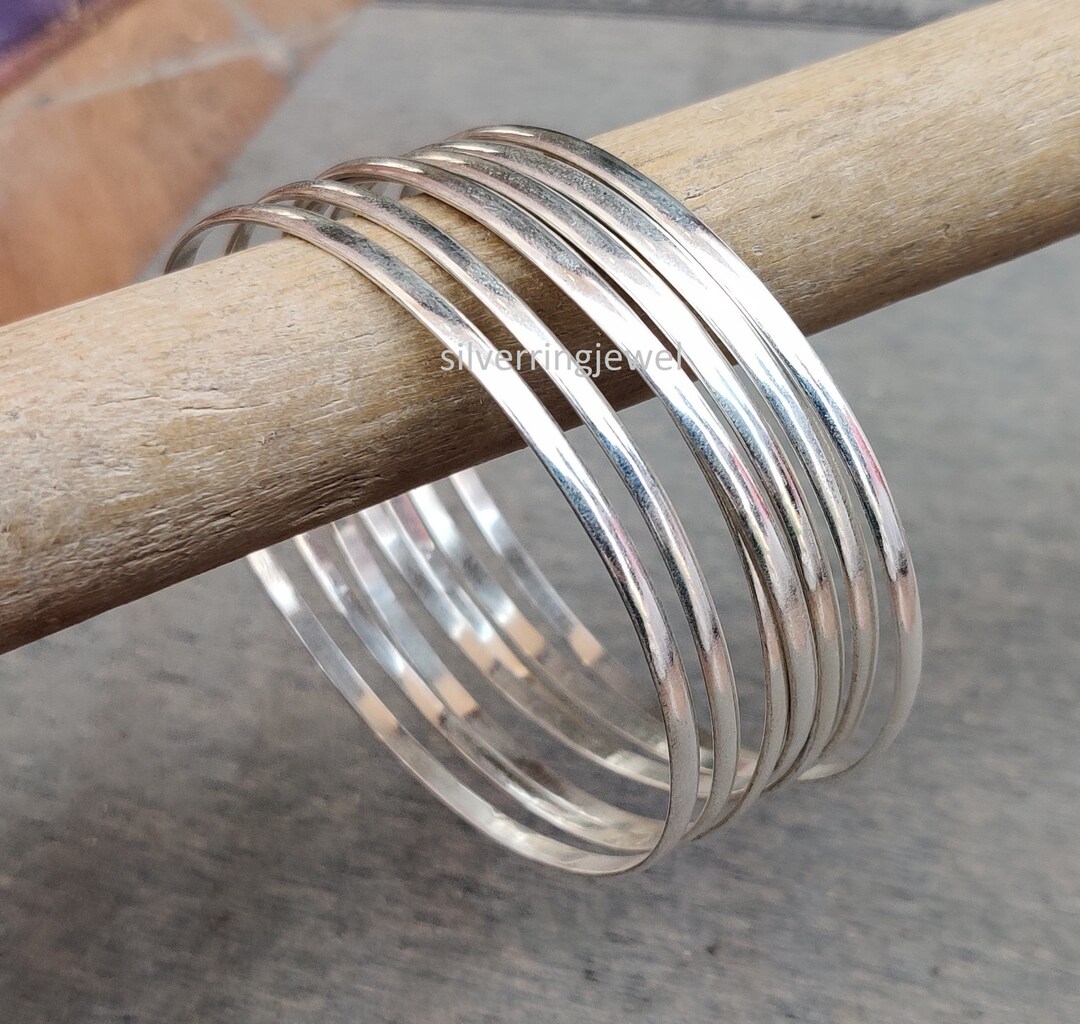 Half Round Bangles* Stacking Bangles* Set of 7 Bangles* 925 Sterling ...