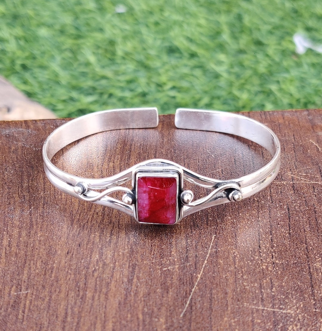 Sterling Silver Ruby Bangle: Natural Gemstone Designer Bracelet - Etsy