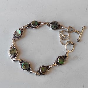 Abalone Shell Bracelet: Handmade 925 Sterling Silver Adjustable ...