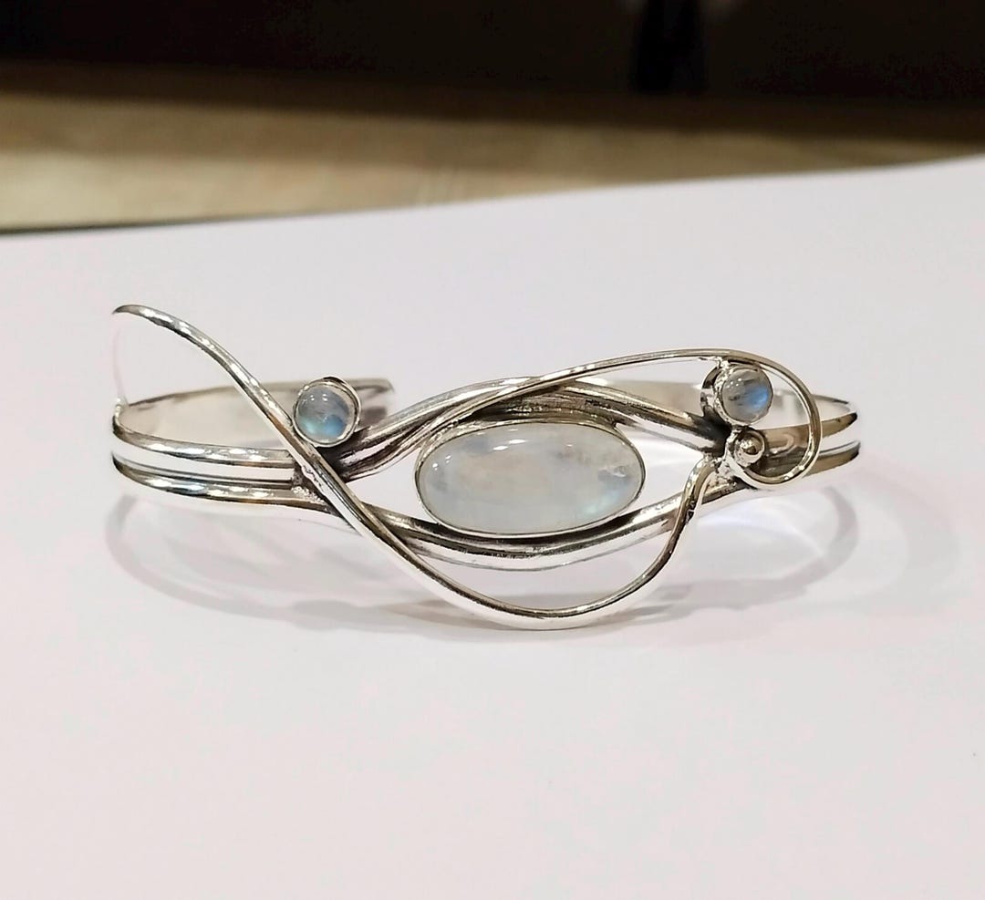Rainbow Moonstone Bangle, 925 Sterling Silver, Gemstone Bangle ...