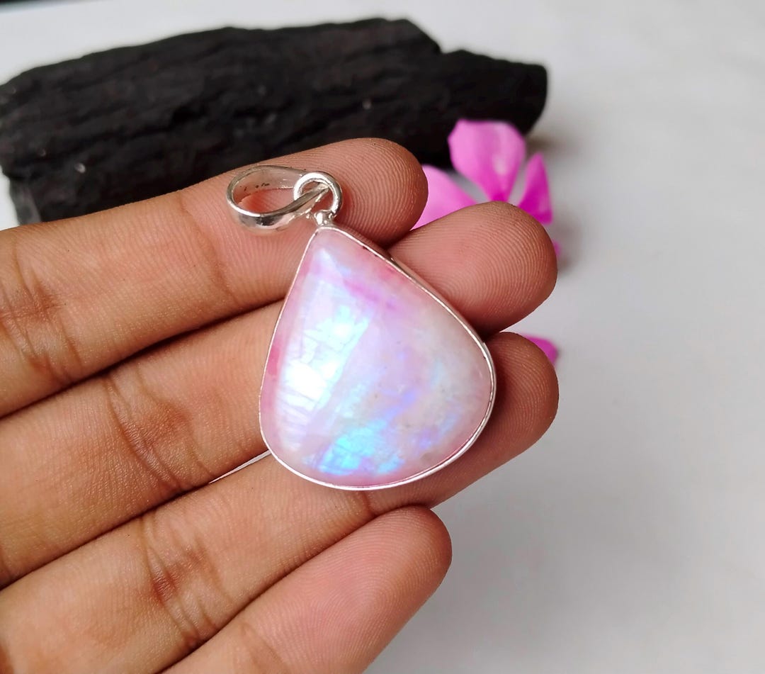 Handmade Pink Moonstone Pendant: 925 Sterling Silver Gemstone - Etsy