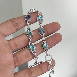 Abalone Shell Bracelet: Handmade 925 Sterling Silver Adjustable ...