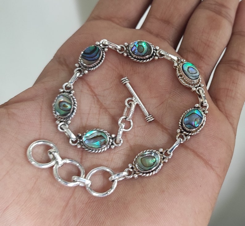Abalone Shell Bracelet: Handmade 925 Sterling Silver Adjustable ...