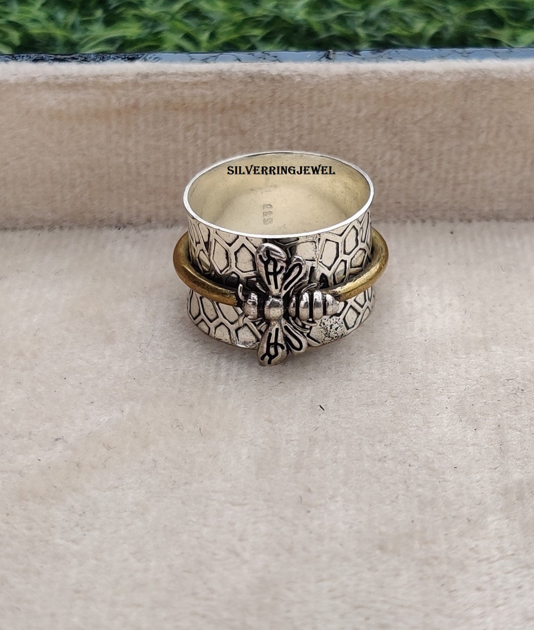 Honey Bee Spinner Ring, 925 Sterling Silver, Spinner Ring, Anxiety Ring ...