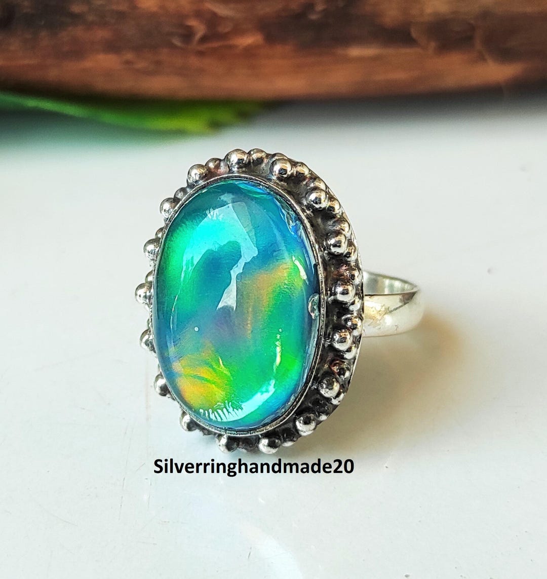 Oval Shape Mood Gemstone Ring, 925 Sterling Silver, Handmade Jewelry - Etsy