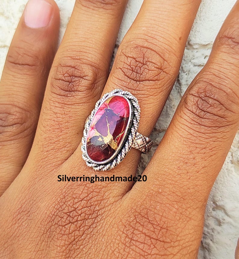 Red Rose Dahlia Turquoise Ring: 925 Sterling Silver, Handmade Jewelry ...