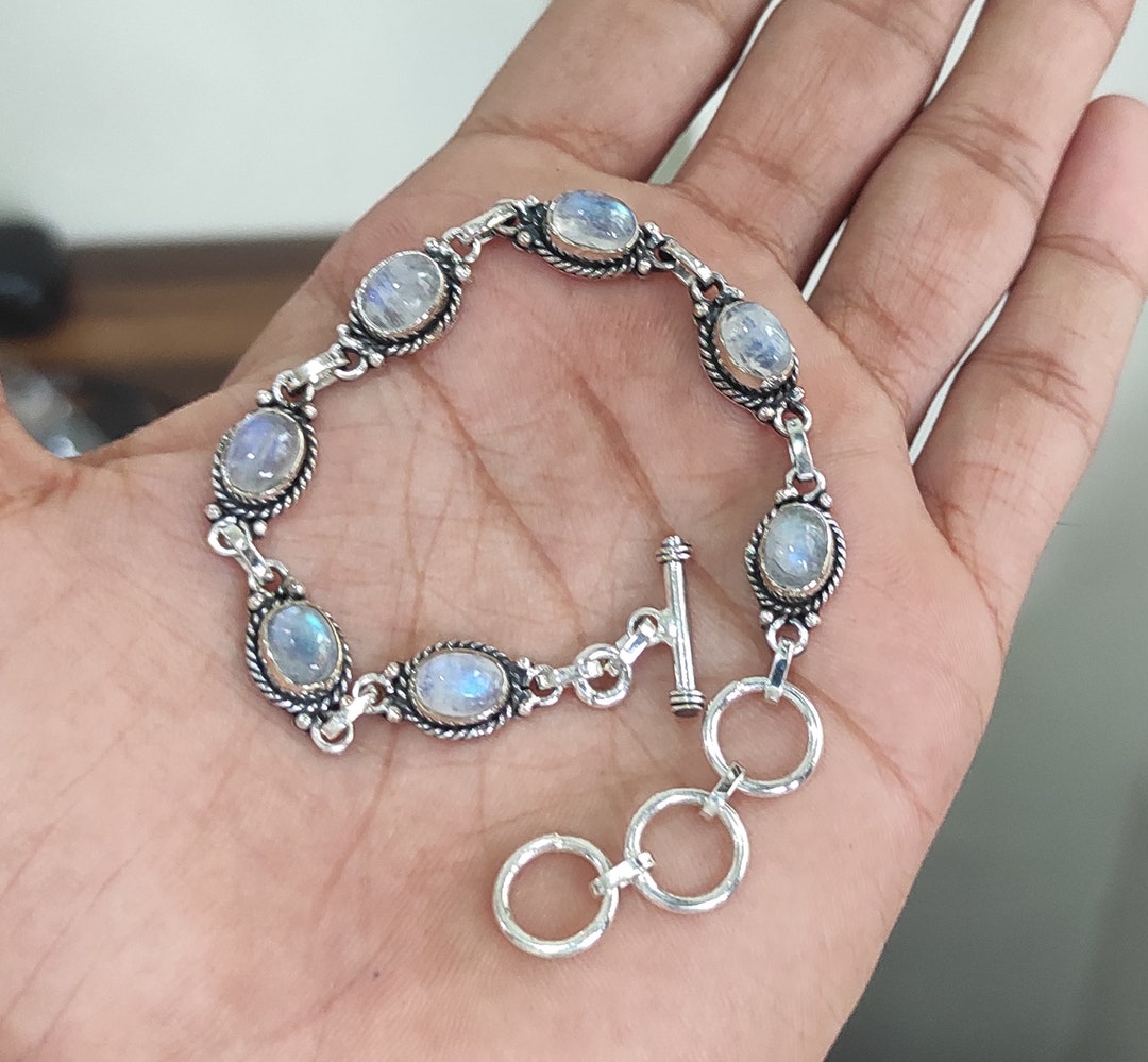 Handmade Moonstone Bracelet: 925 Sterling Silver Adjustable Gemstone ...