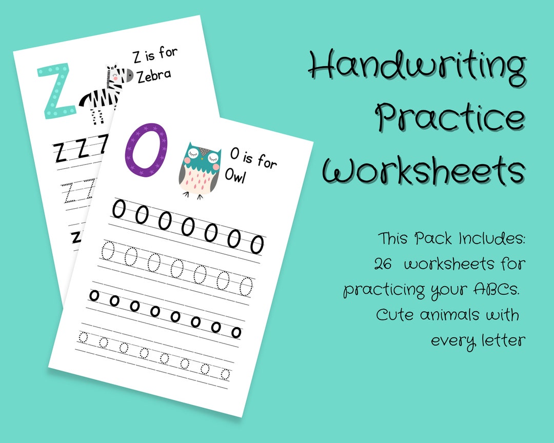 Handwriting Practice Tracing Sheets for Children, Alphabet With Animals ...