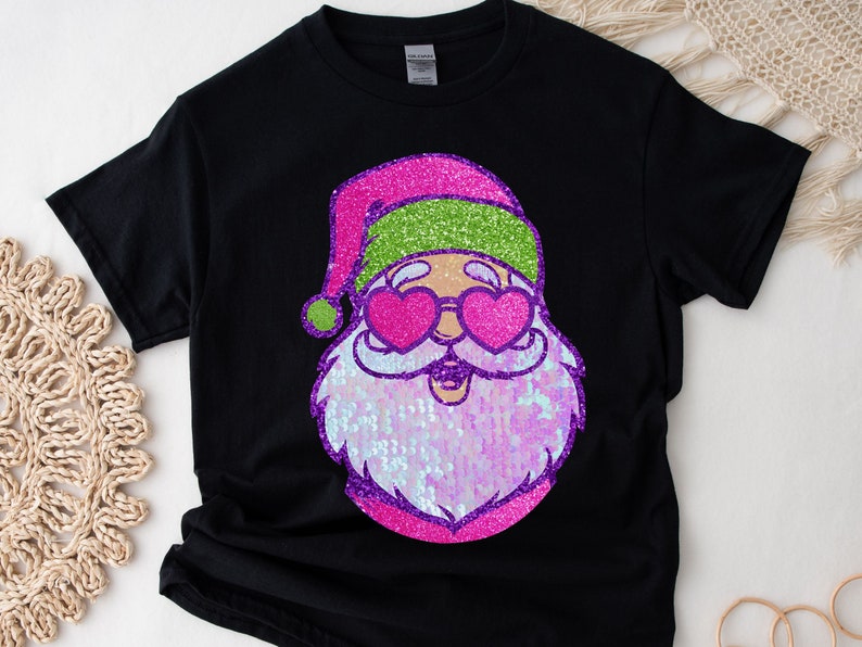 Pink Santa Claus PNG, Santa Face PNG, Sparkly Santa Png, Faux Sequin ...