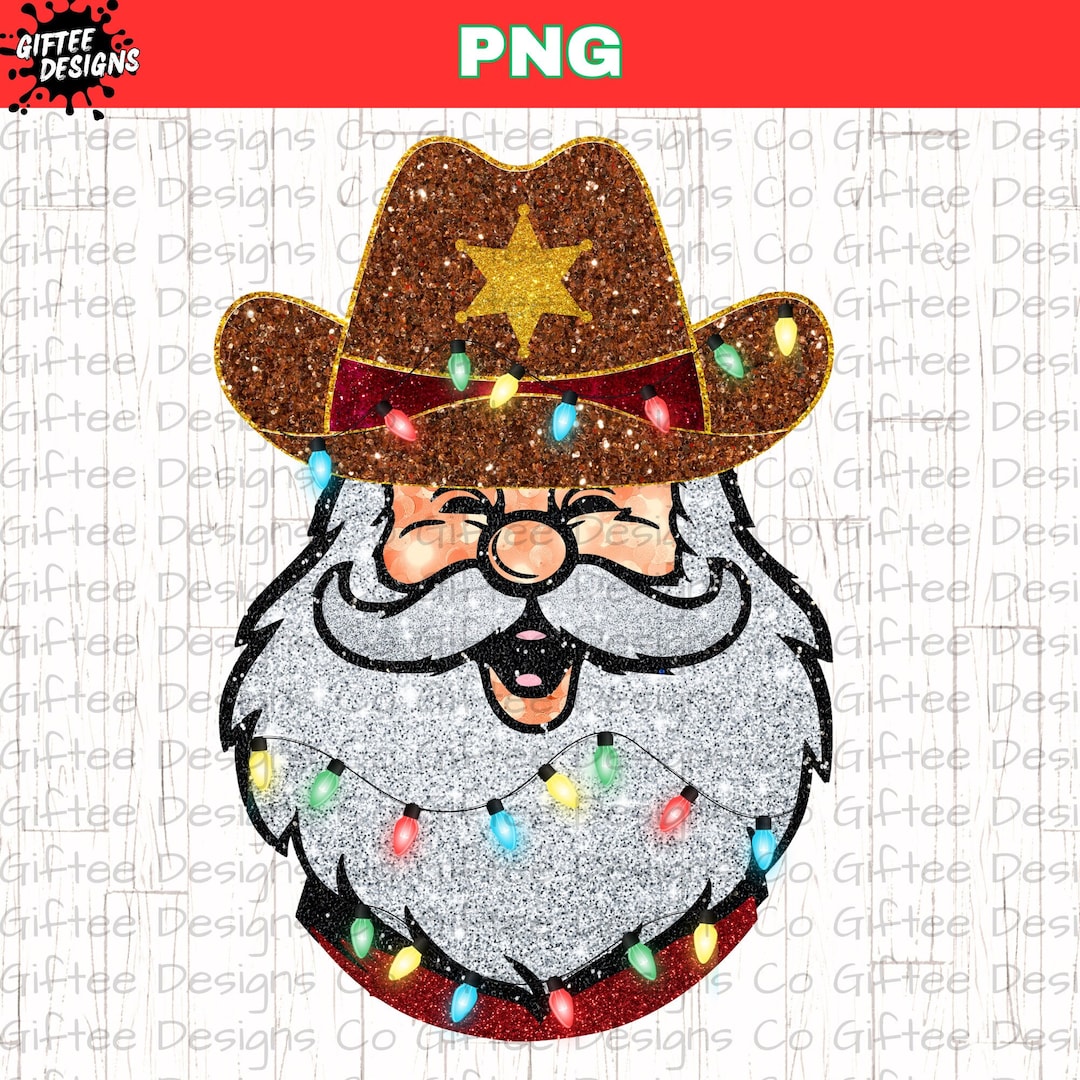 Western Santa PNG, Glitter Santa Png, Sparkly Santa Png, Faux Sequin ...