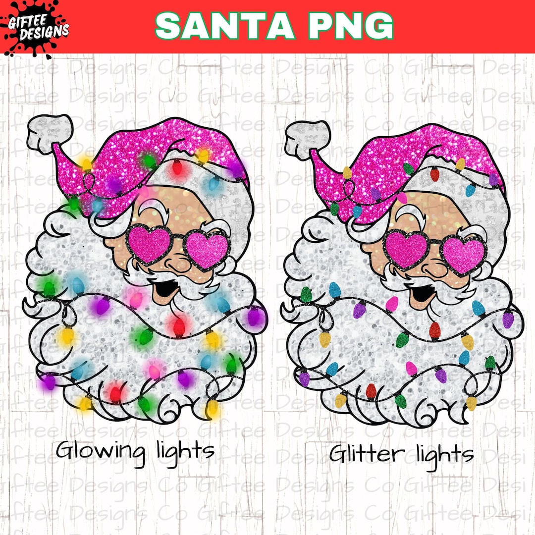 Pink Glitter Santa PNG, Christmas Lights Png, Groovy Santa Png, Retro ...