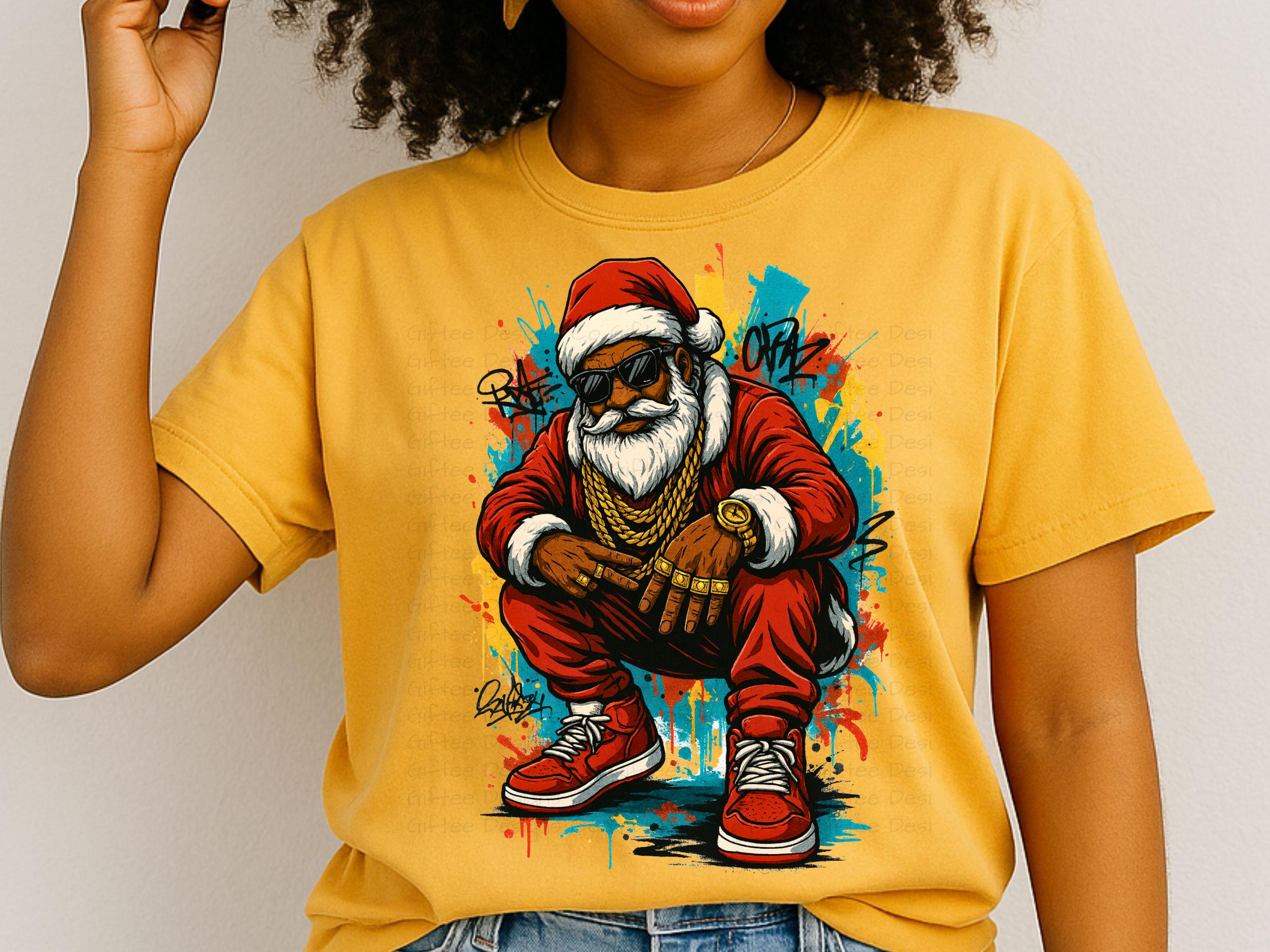 Black Santa PNG, African American Png, Hip Hop Christmas Shirt Design ...